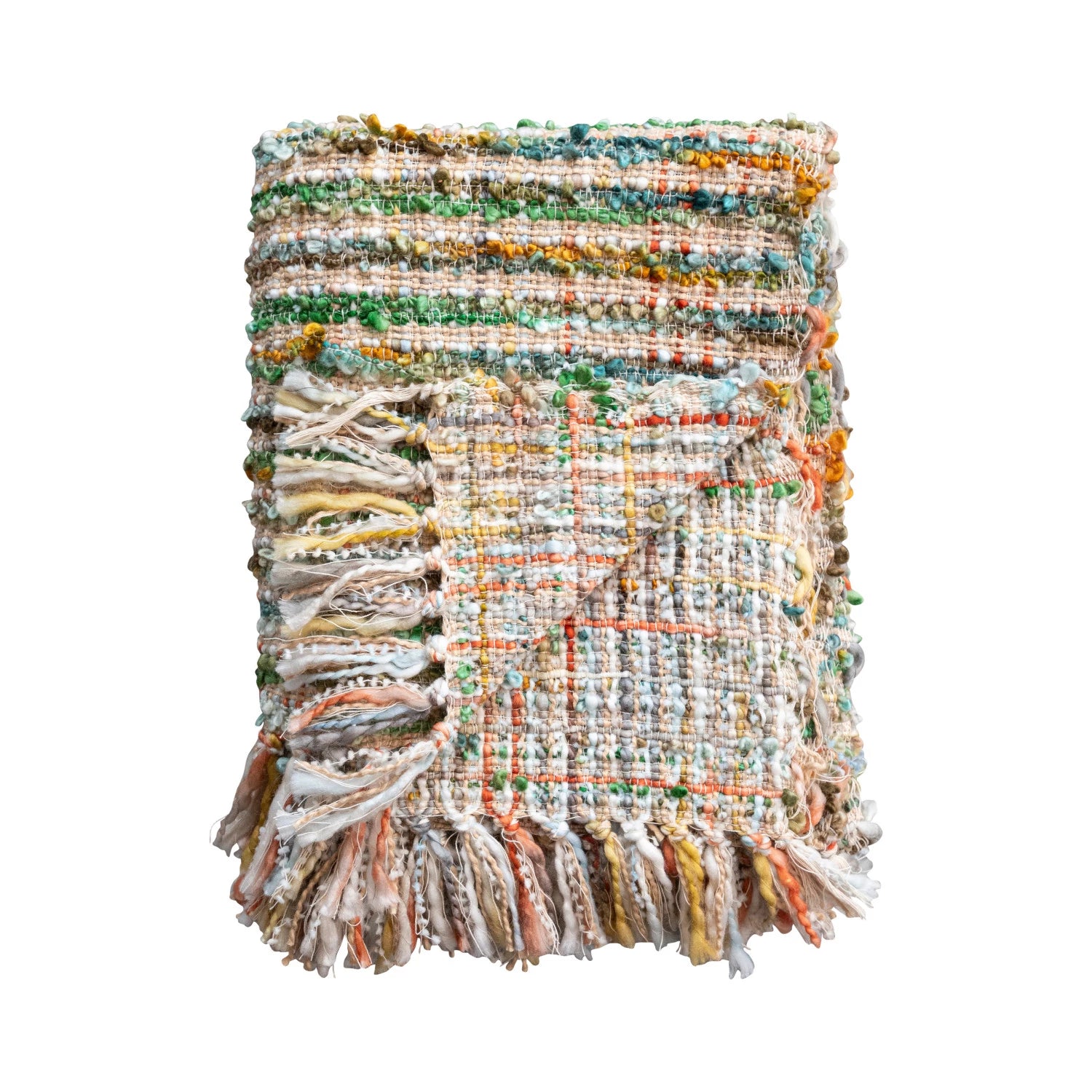 Multi-Colored Bouclé Throw w/ Fringe – Gold Leaf SP